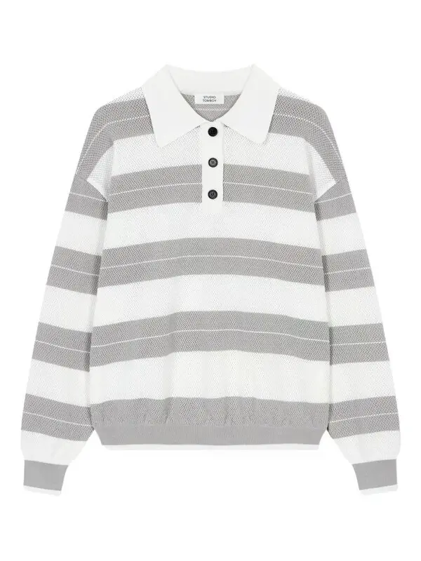STUDIO TOMBOY Striped Long-sleeve Polo Shirt - Grey
