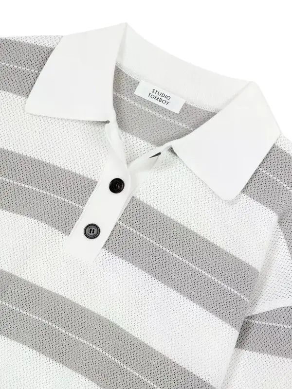 STUDIO TOMBOY Striped Long-sleeve Polo Shirt - Grey