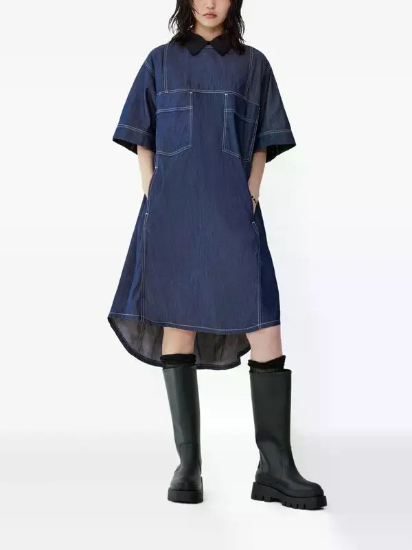 STUDIO TOMBOY Detachable-collar Denim Midi Dress
