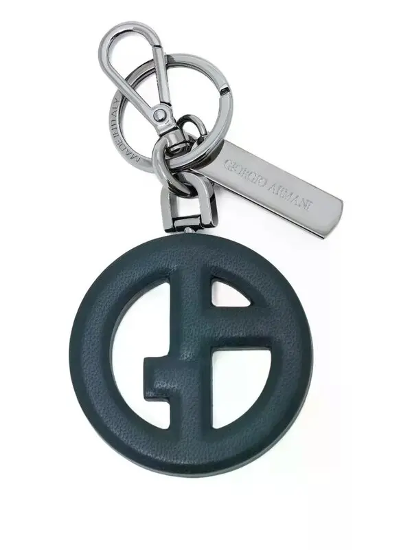 Giorgio Armani Ga Logo Leather Keyring - Green