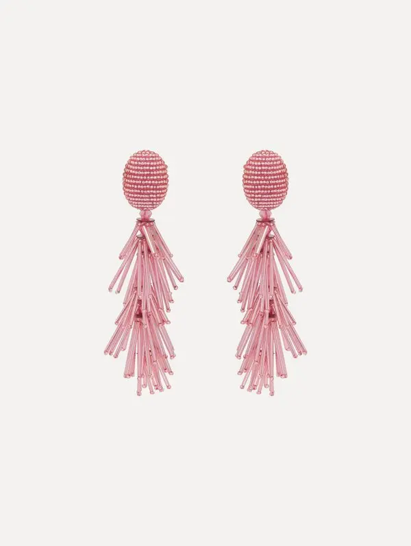 Oscar De La Renta Beaded Fringe Tassel Clip-on Earrings - Pink