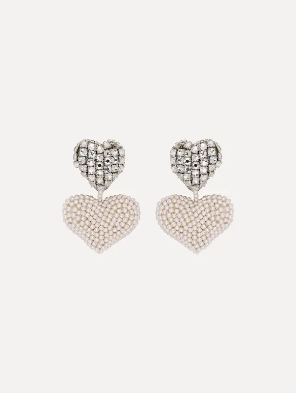 Oscar De La Renta Beaded Heart Clip-on Earrings - Crystal