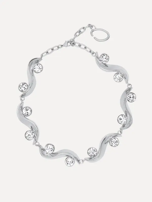 Oscar De La Renta Crystal Wave Necklace - Silver