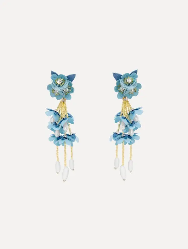 Oscar De La Renta Beaded Flower Drop Clip-on Earrings - Blue