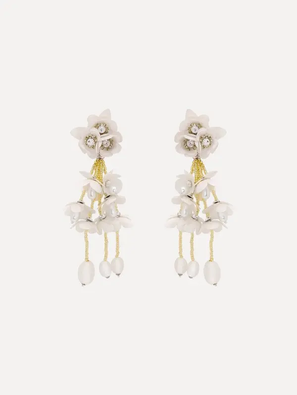 Oscar De La Renta Beaded Flower Drop Clip-on Earrings - White