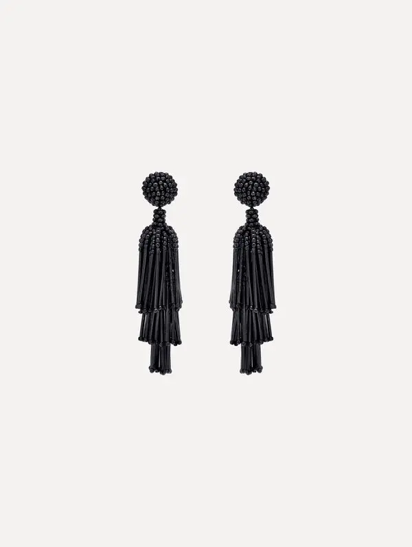 Oscar De La Renta Beaded Tassel Clip-on Earrings - Black
