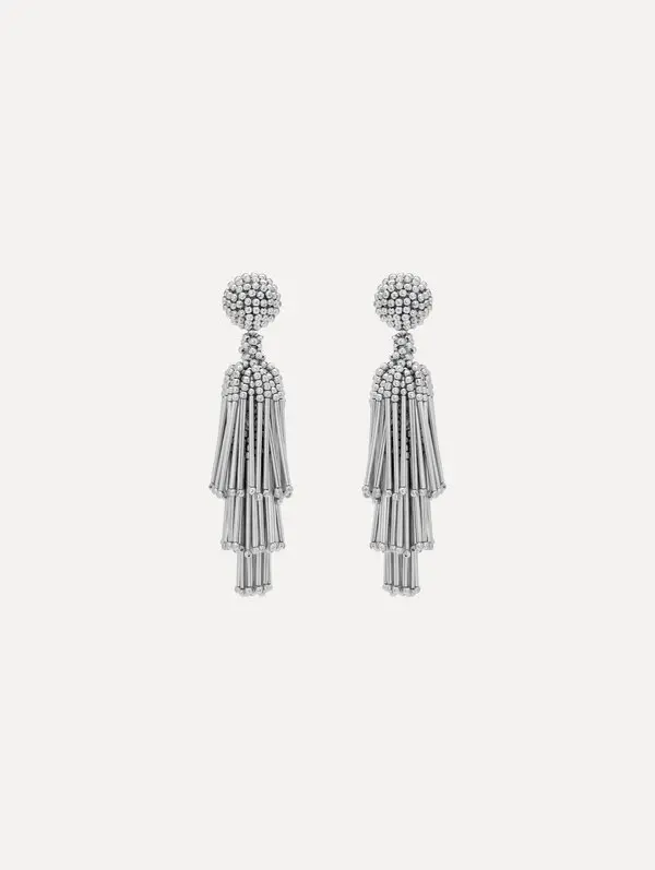 Oscar De La Renta Beaded Tassel Clip-on Earrings - Silver