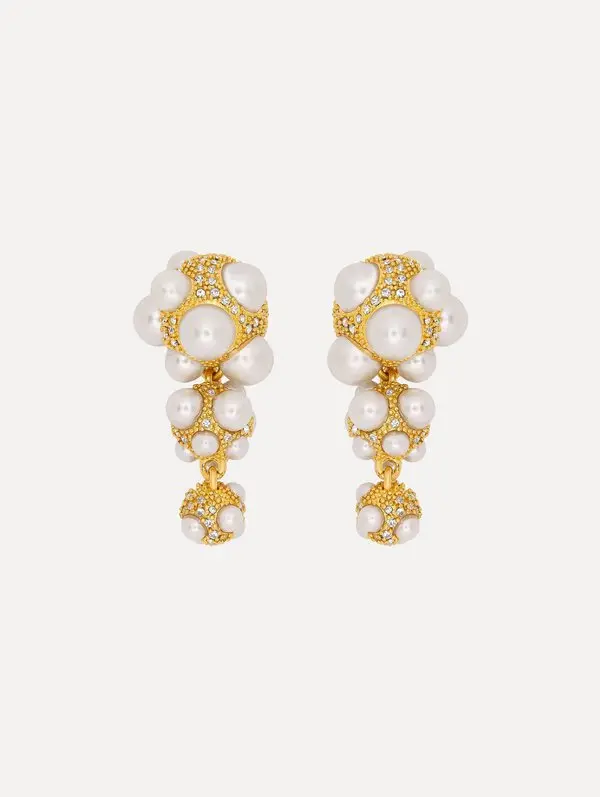 Oscar De La Renta Pearl Pavé Cluster Drop Clip-on Earrings - White