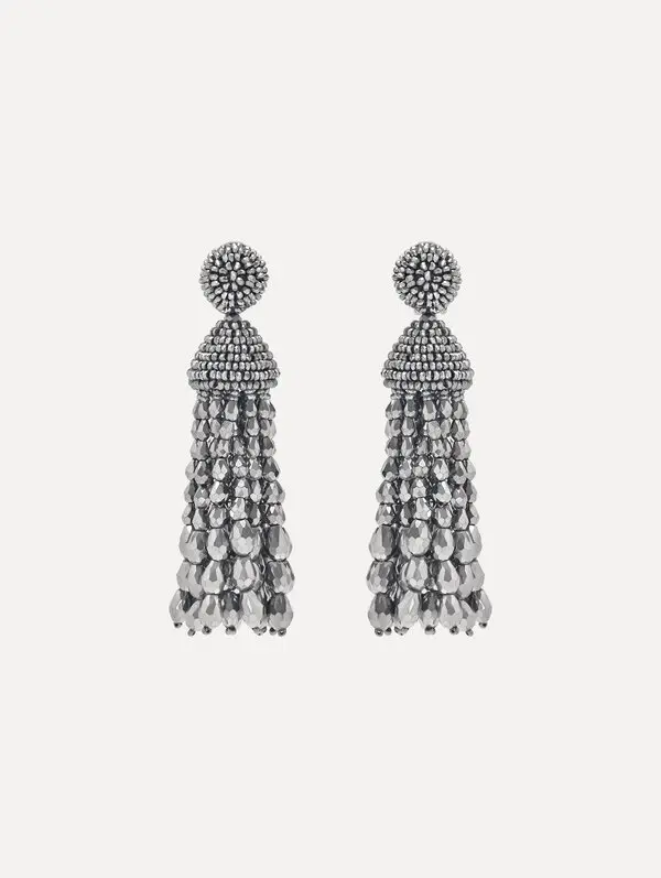 Oscar De La Renta Beaded Chandelier Clip-on Earrings - Silver