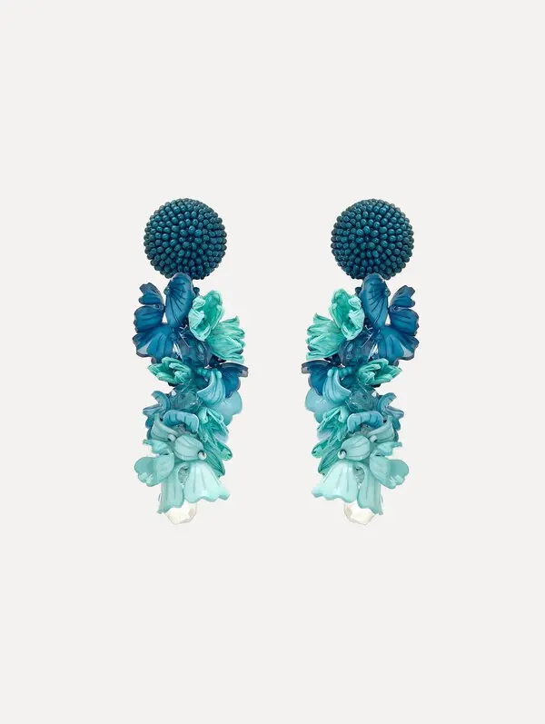 Oscar De La Renta Plexy And Raffia Flower Drop Earrings - Multi
