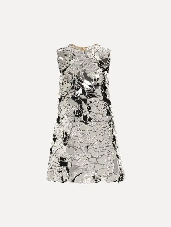 Oscar De La Renta Mirrored Mosaic Shift Dress - Silver