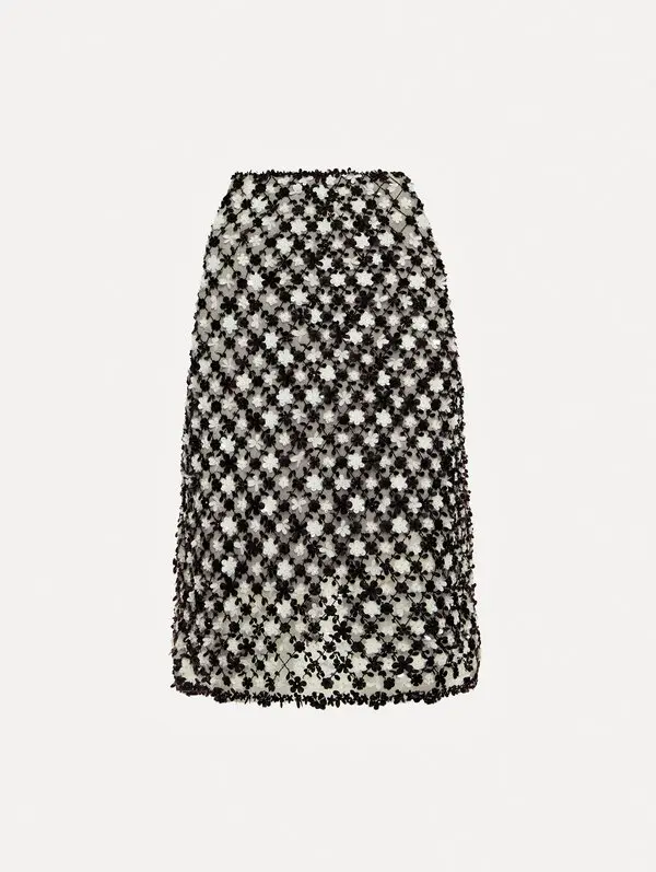 Oscar De La Renta Sequin Floret Embroidered Tweed Skirt