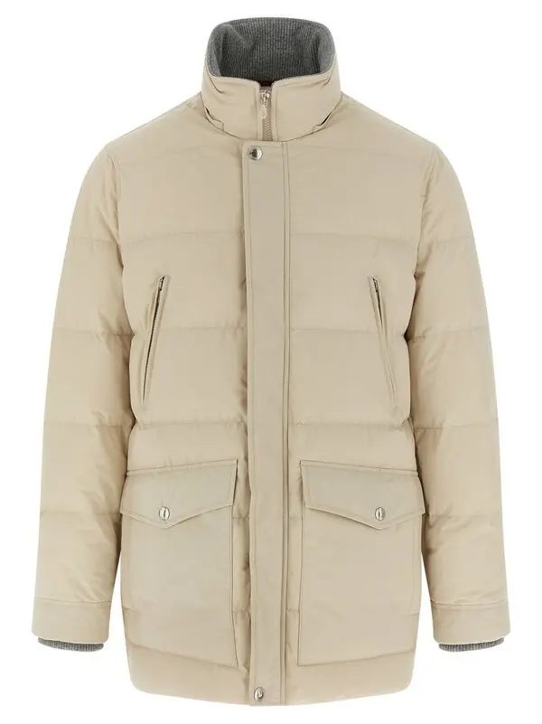 Brunello Cucinelli Knit Insert Down Jacket - Beige