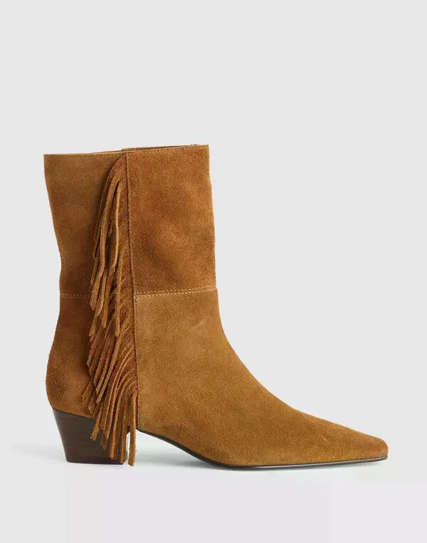 Madewell The Lexie Fringed Ankle Boots - Dried Acorn