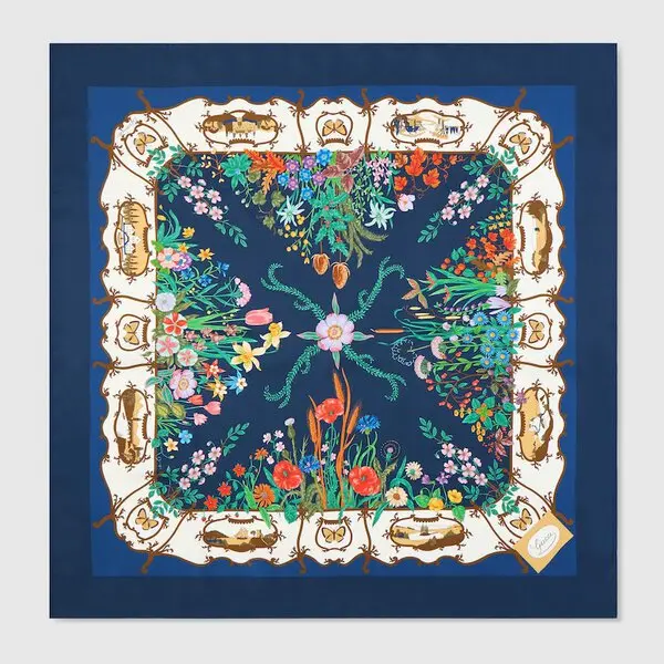 Gucci Printed Silk Twill Carré Silk - Blue