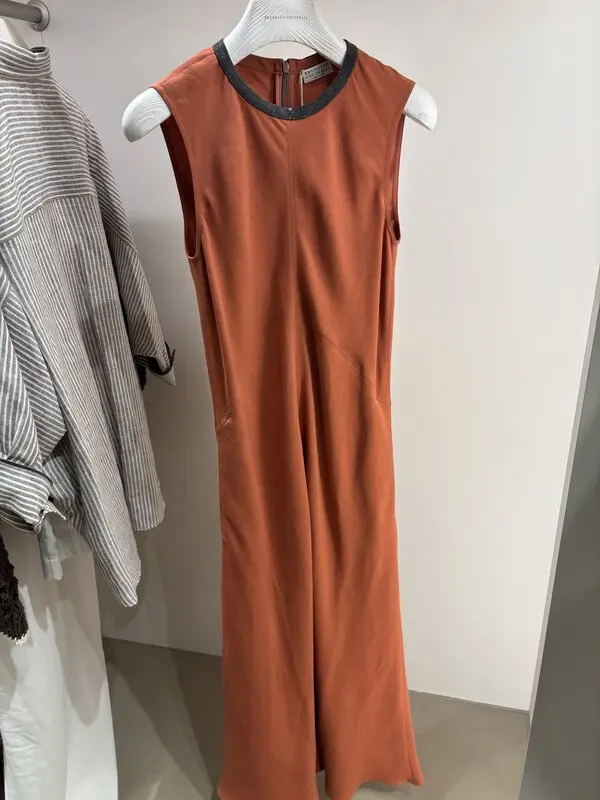Brunello Cucinelli Paneled Midi Dress - Terracotta
