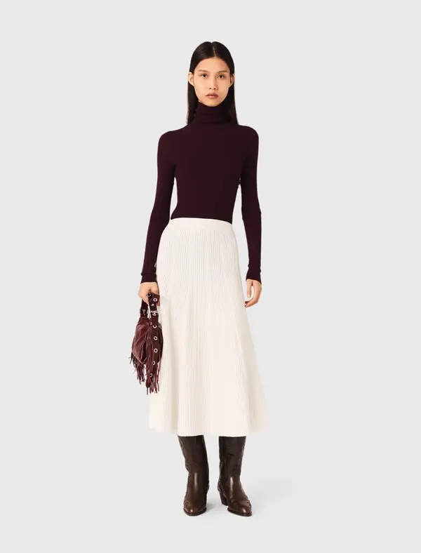 Maje Polyester Cable-knit Midi Skirt - Ecru