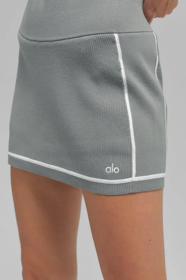 Alo Yoga Ribbed Sweater Knit Highline Mini Skirt - Lunar Grey/white