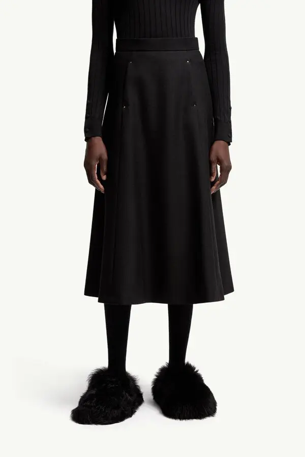 Moncler Mouliné Wool Midi Skirt - Black