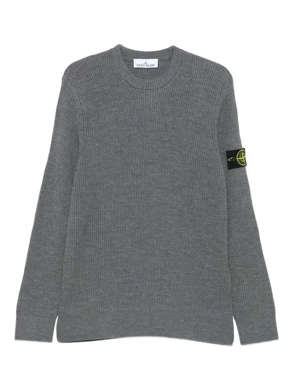 Stone Island Ribbed-knit Sweater With Logo Patch - Grey