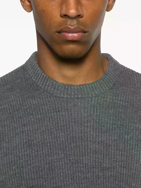 Stone Island Ribbed-knit Sweater With Logo Patch - Grey