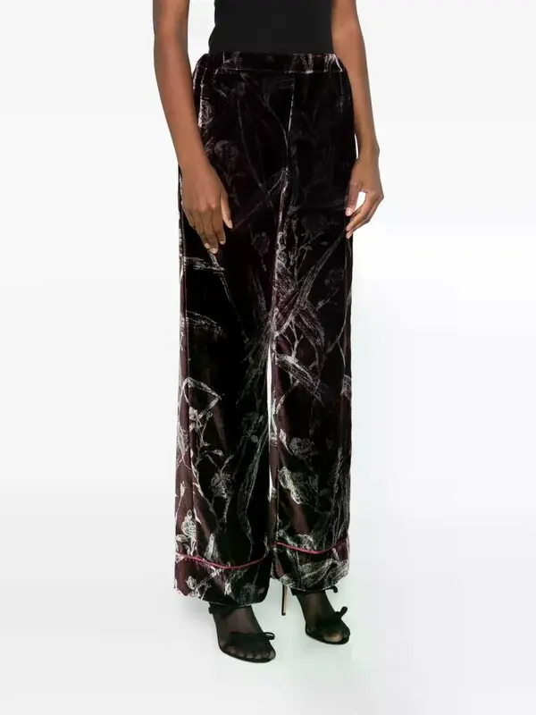 La DoubleJ Floral Print Velvet Trousers - Red