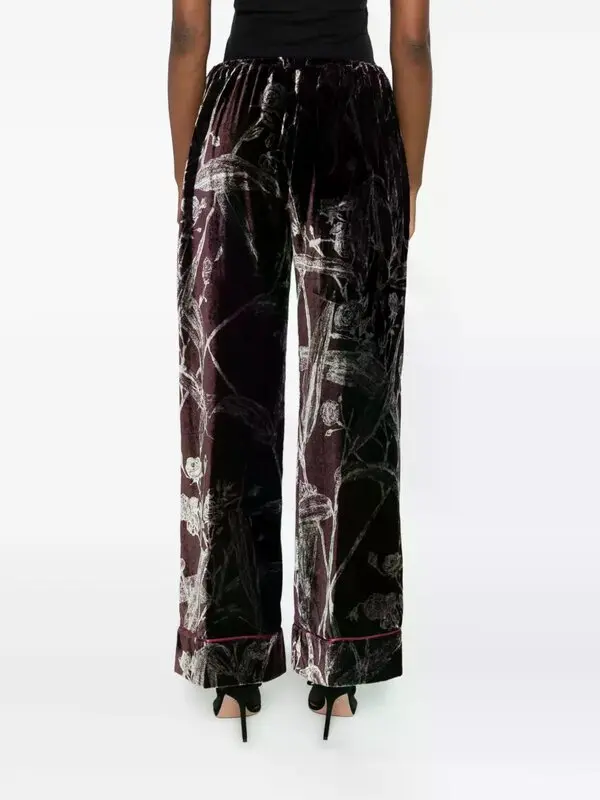 La DoubleJ Floral Print Velvet Trousers - Red