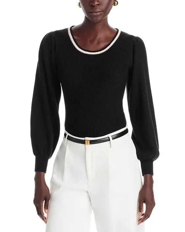 T Tahari Blouson Sleeve Tipped Sweater - Black