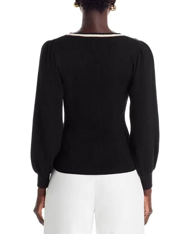 T Tahari Blouson Sleeve Tipped Sweater - Black