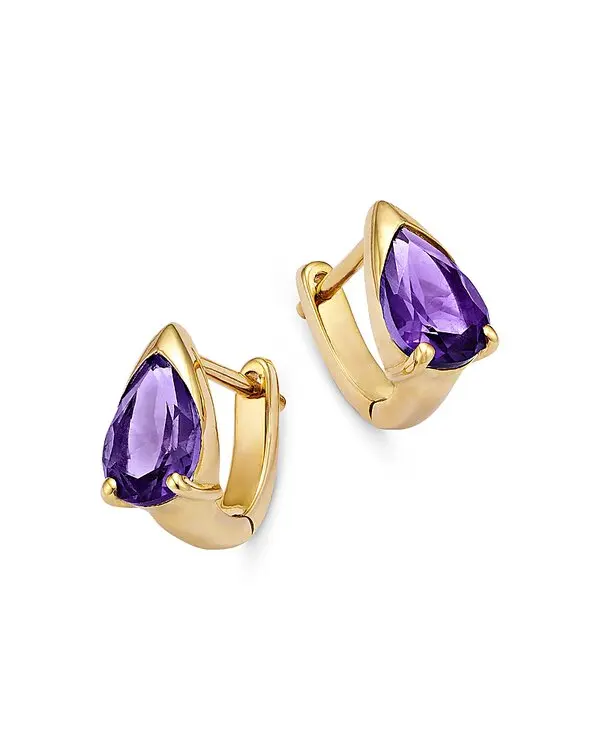 Bloomingdale'S 14k Yellow Gold Pear Huggie Hoop Earrings - Amethyst