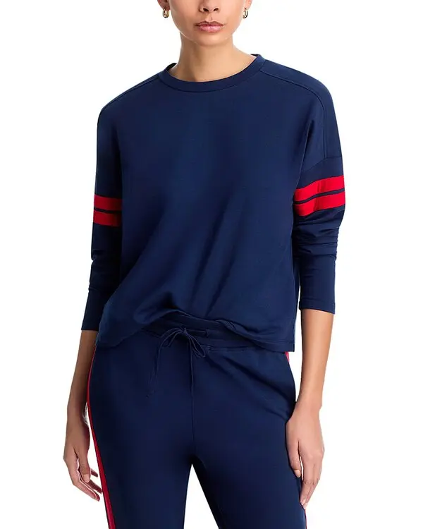 Aqua Stripe Sleeve Sweatshirt - Navy