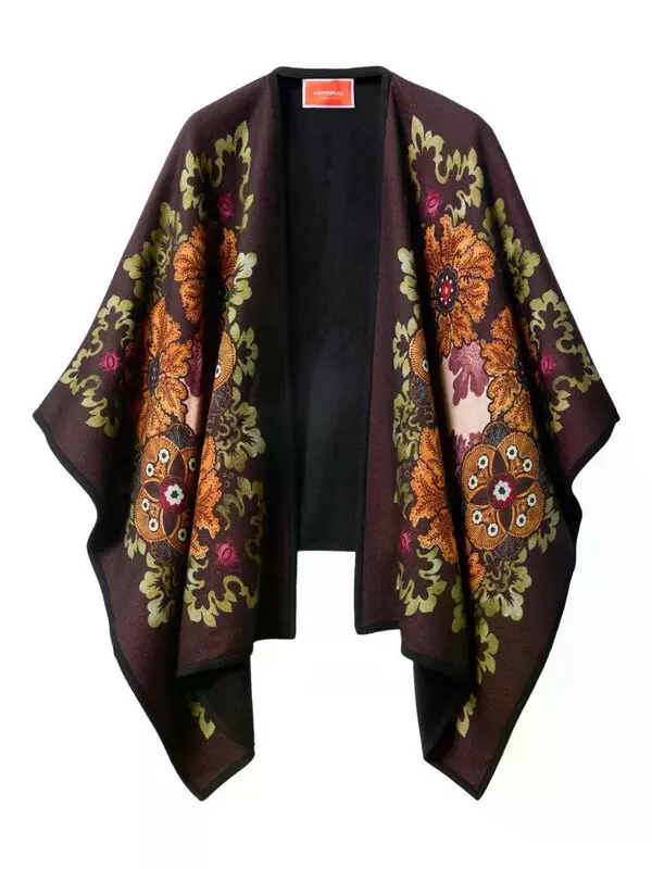 La DoubleJ Floral-patterned Wool Cape - Red