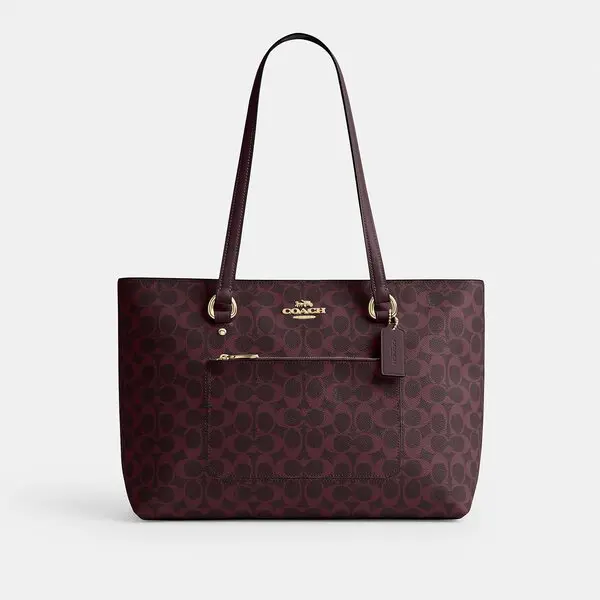 COACH OUTLET Coach Signature Canvas Station Tote Bag - Gold/black Currant