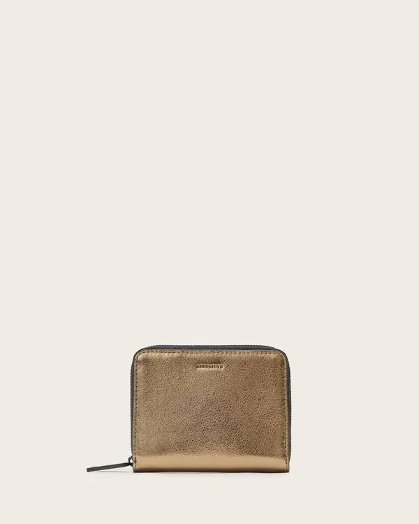 ALLSAINTS Lena Hex Zip Up Leather Wallet - Warm Brass