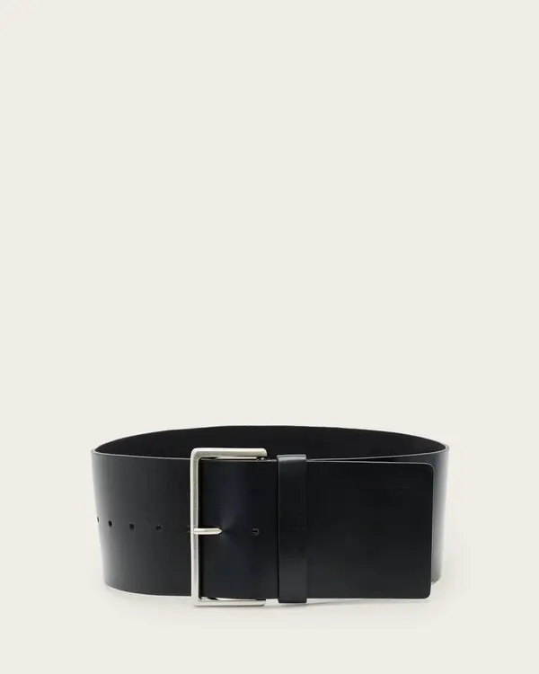ALLSAINTS Mim Leather Hip Belt - Black/warm Silver