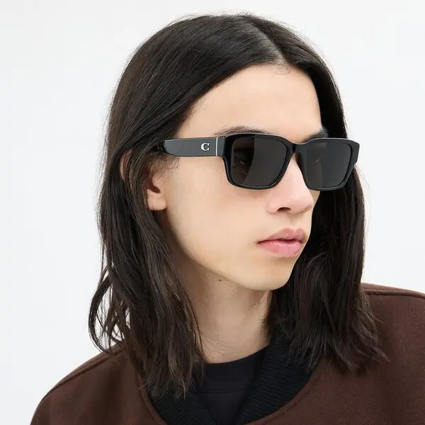 COACH Maxi Sculpted C Narrow Square Sunglasses - Black