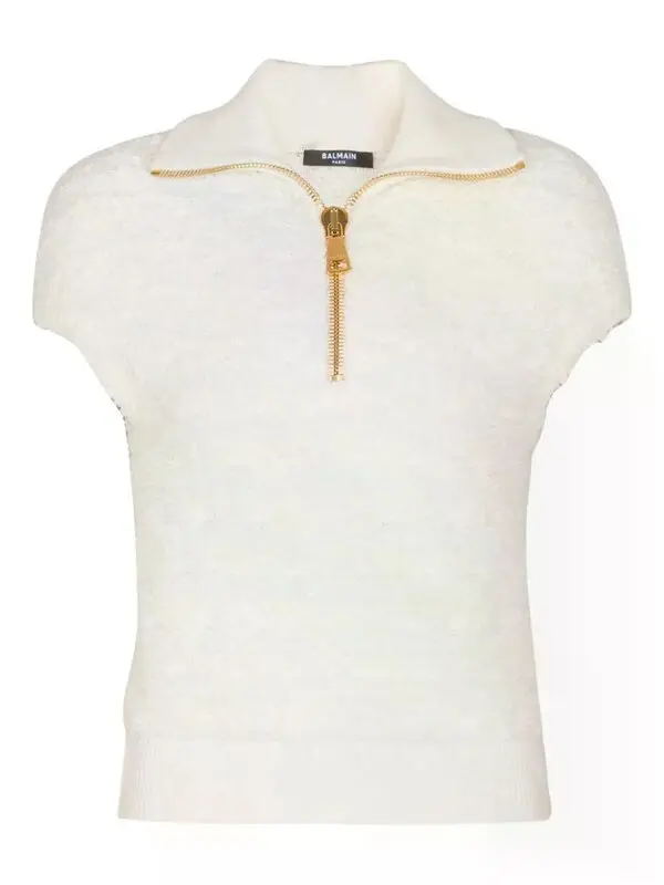 Balmain Short-sleeve Zip-neck Top - White