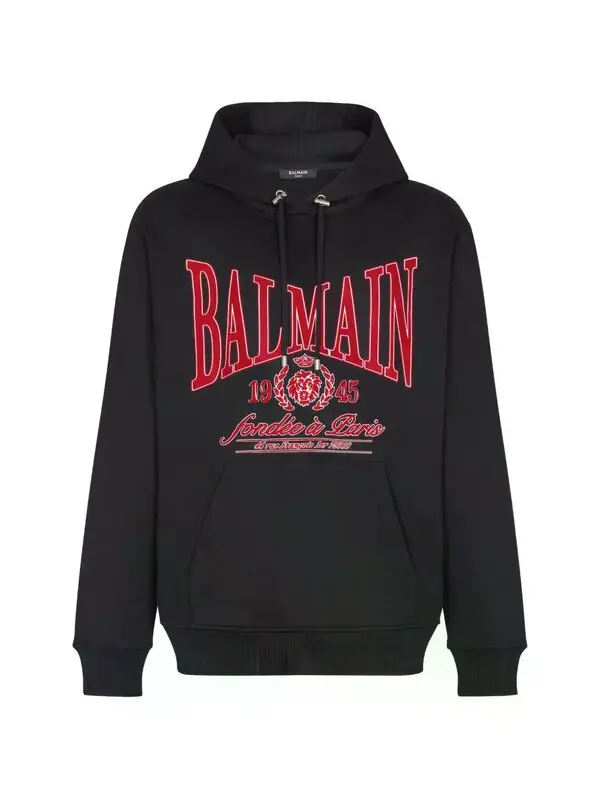 Balmain Flocked Logo Hoodie - Black