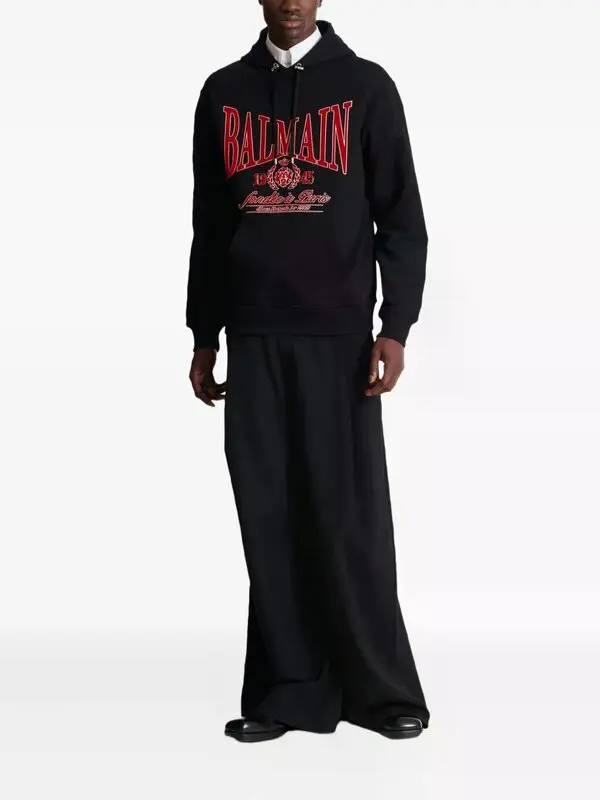 Balmain Flocked Logo Hoodie - Black