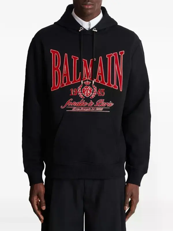 Balmain Flocked Logo Hoodie - Black