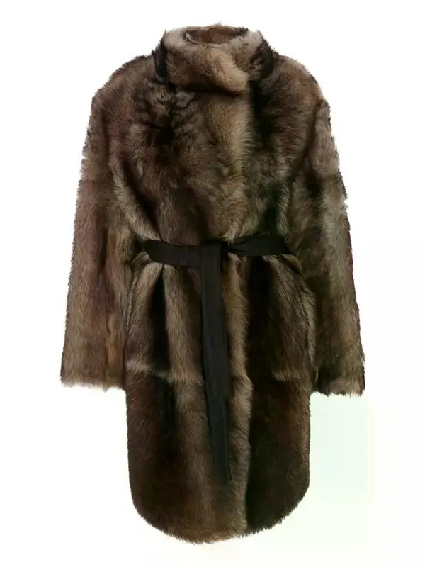 YVES SALOMON Belted Shearling Coat - Brown