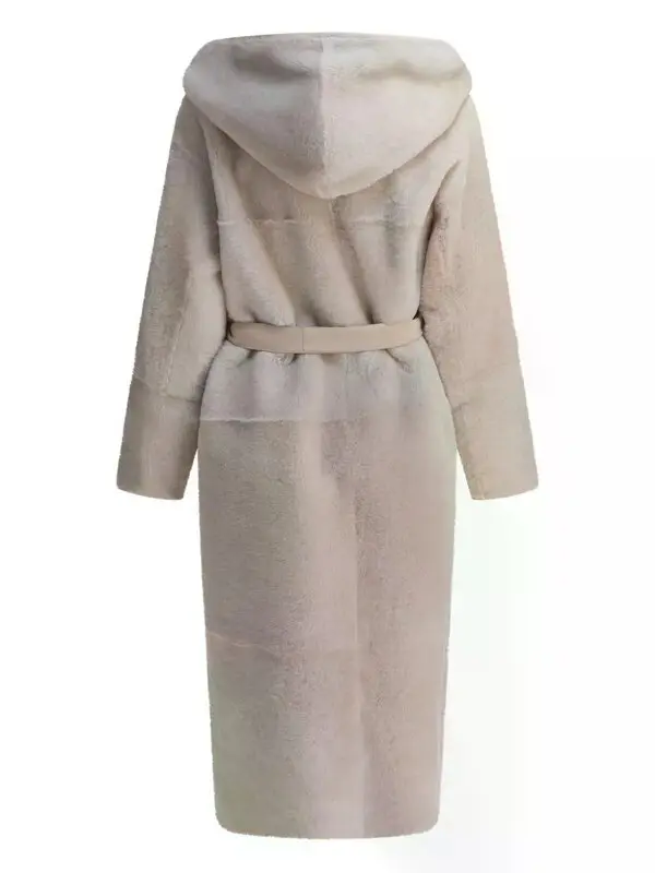 BLANCHA Hooded Belted Shearling Coat