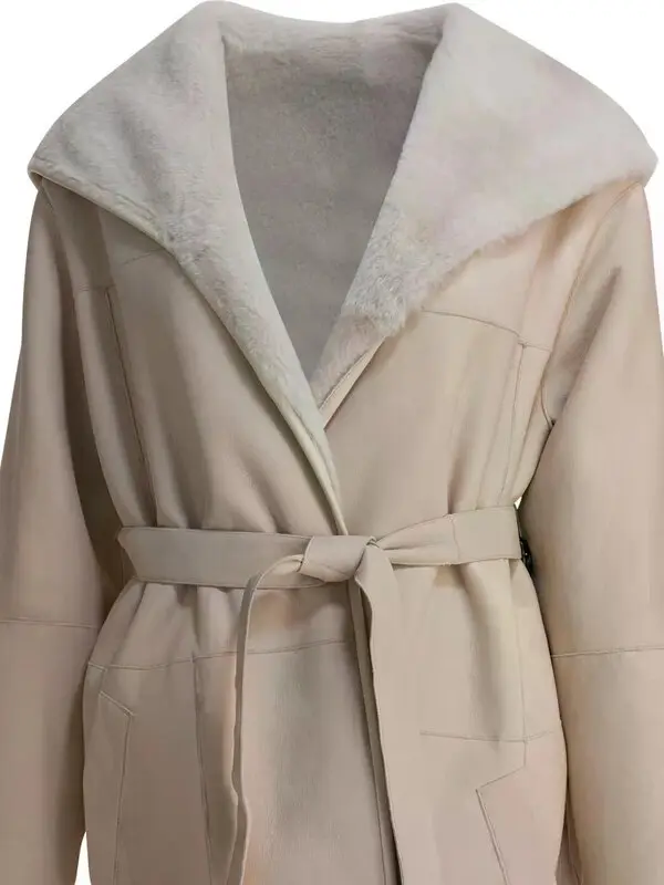BLANCHA Hooded Belted Shearling Coat