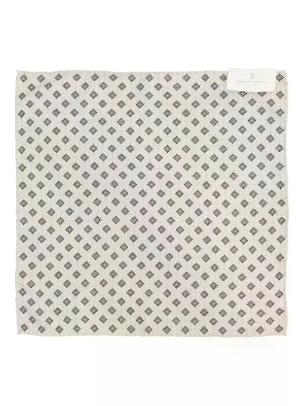 Brunello Cucinelli Geometric-pattern Silk Pocket Square - Neutrals