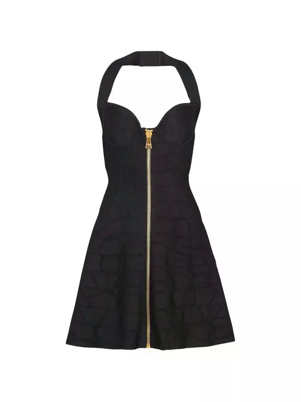 Balmain Halterneck Zip-front Mini Dress - Black