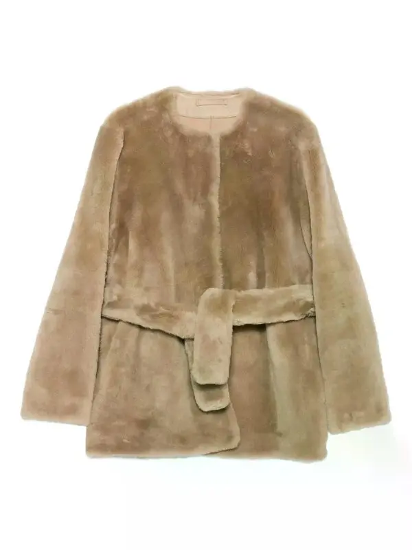 TOTEME Belted Shearling Jacket - Neutrals