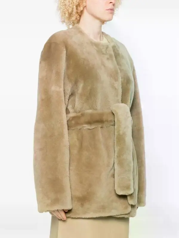 TOTEME Belted Shearling Jacket - Neutrals