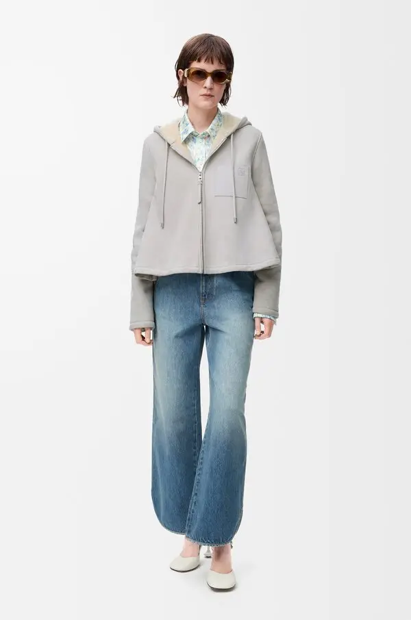Loewe Shearling Hooded Jacket - Light Grey Melange