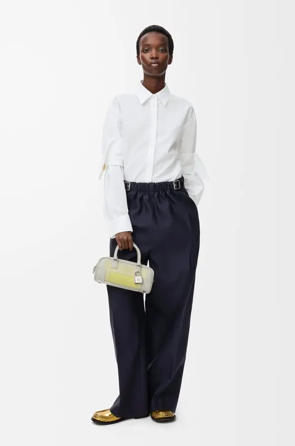 Loewe Belted Wool And Silk Trousers - Navy Blue