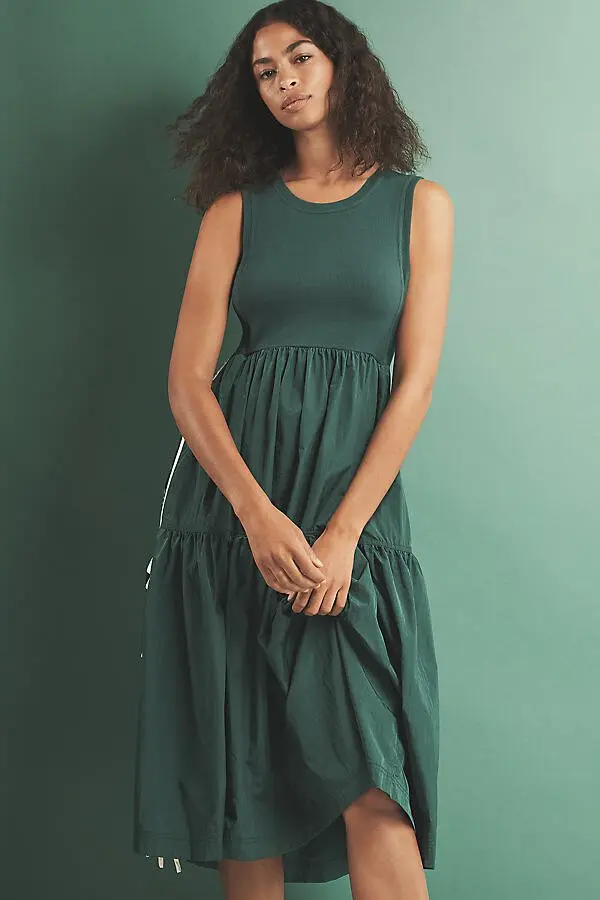 DAILY PRACTICE BY ANTHROPOLOGIE Daily Practice Bowline Sleeveless Midi Dress - Midnight Green